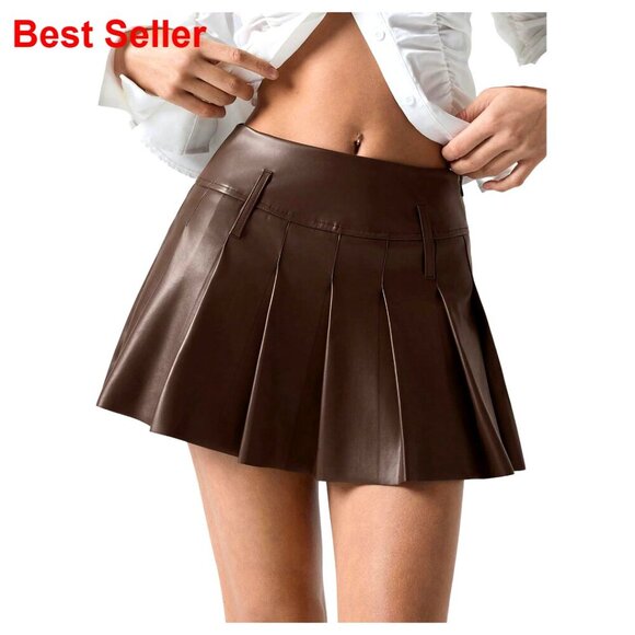 Skirts | Pu Leather Low Rise Pleated Hem Mini Skater Skirt | Poshmark